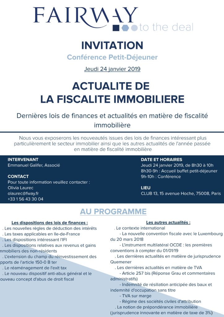 Fairway organise une conférence sur l'actualité de la fiscalité ...